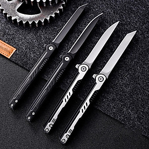 COHOMELARS Slim Folding Pocket Flipper Knife for Men,3.8'' Stainless Steel Black Blade,EDC Gentleman's Knife with Leather Sheath, Liner Lock