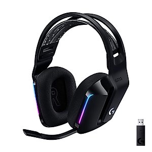 Logitech G733 Lightspeed Wireless Gaming Headset with Suspension Headband, LIGHTSYNC RGB, Blue VO!CE mic Technology and PRO-G Audio Drivers - Blue (Renewed)