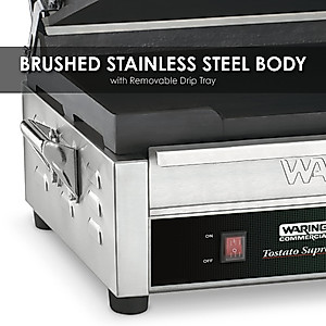 Waring Commercial WFG275T Full Sized 14" x 14" Flat Toasting Grill, 20 Minute Countdown Timer, 120V, 1800W, 5-15 Phase Plug