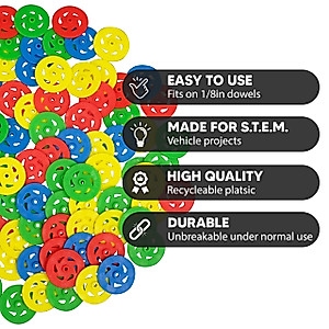 You Make Plastic Project Wheels with 1/8" Hole - Pack of 100 pcs - Designed for Science and Engineering Car Projects