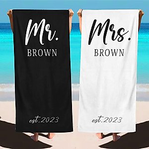 Custom Mr & Mrs Beach Towel, His & Hers Towels, Bride Honeymoon Travel, Personalized Bride Groom Beach Towel, Gift for Couples, Beach Bachelorette, Honeymoon Gifts, Just Married Gifts