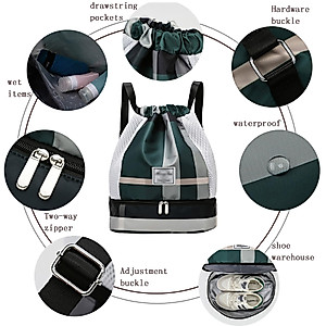 Drawstring Bag Sport Gym Backpack With Shoe Compartment And Dry Wet Depart Swimming Gym Bag, Drawstring Backpack Gym Bags For Men/Women For Travel, Fitness, Soccer, Beach(black print)