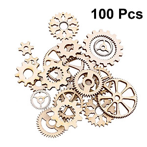 LIOOBO Unfinished Gear Craft 100pcs DIY Wooden Gear DIY Gear Lightweight Plain Wood Ornaments Wooden Gear for Crafts Kids Christmas Clothing DIY Wooden Slices