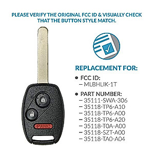 Keyless2Go Replacement for Keyless Entry Remote Key for 3 Button MLBHLIK-1T and 35111-SWA-306 (1 Pack)