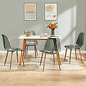 GreenForest Acrylic Ghost Chairs Set of 4, Dining Kitchen Room Chairs with Crystal Seat, Modern Shell Lounge Chair, Greyish Green