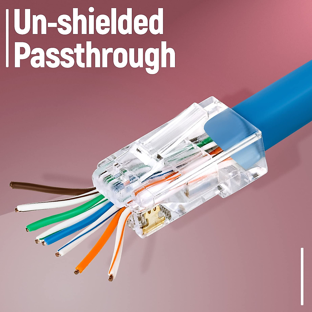 GTZ RJ45 Cat6/6a Pass Through Connectors for a Thick 23 AWG Large Diameter UTP Network Cable, 100 Pcs | Insert Guides Included