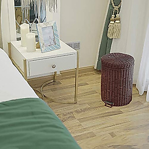 Wicker Trash Can with lid Bathroom, Rattan Step Trash Can for Kitchen Home, Silent Closure Garbage Can Removable Liner Bucket Wastebasket-H(2.1usgal(8L)