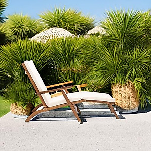 SAFAVIEH Outdoor Collection Palmdale Natural Brown Solid Wood/Beige Cushion Chaise Lounge Chair (PAT7015C)