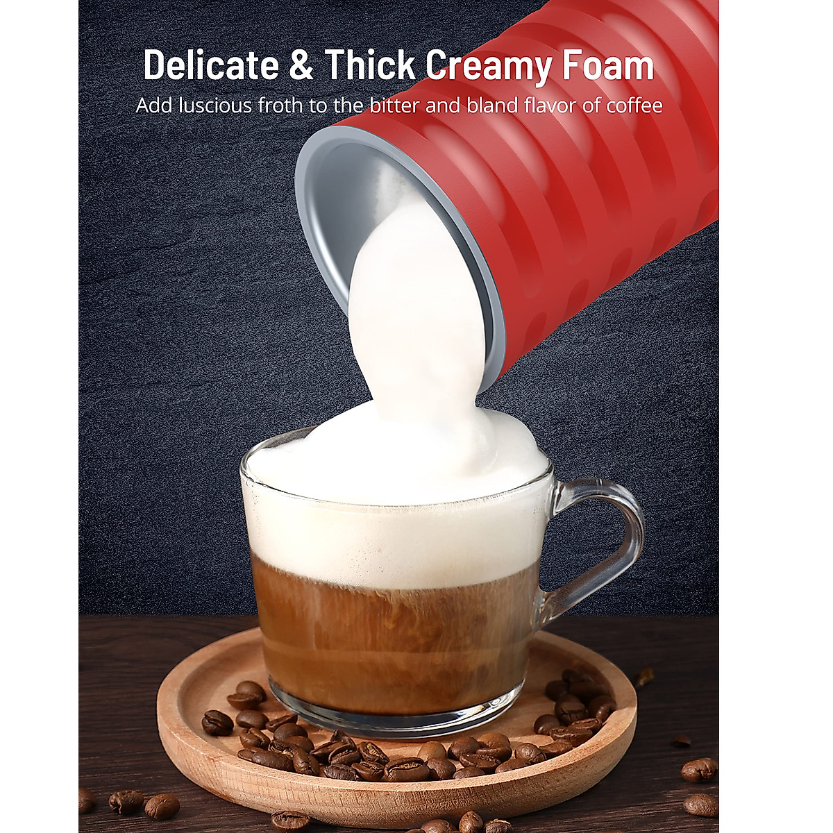 Paris Rhône Milk Frother, 4-in-1 Milk Steamer and Frother, Hot & Cold Foam Milk Warmer with Temperature Control, Auto Shut-Off Frother for Coffee, Latte, Cappuccino, Macchiato