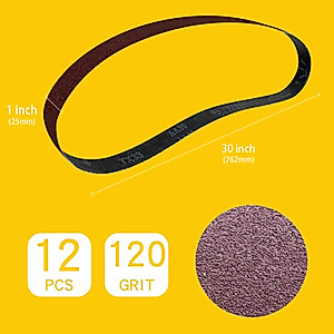 1 x 30 Inch 120 Grit Sanding Belt | Premium Aluminum Oxide Sanding Belt | Premium Sander Sandpaper – 12 Pack