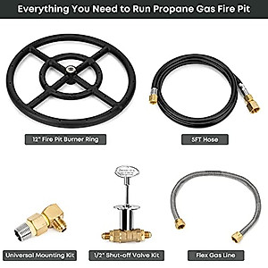 Stanbroil Natural Gas Fire Pit Burner Ring Installation Kit, Black Steel, 12-inch