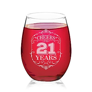 Veracco Cheers To 21 Years Twenty One 21st Birthday Gift For Him Her Twenty One and Fabulous Stemless Wine Glass (Clear, Glass)