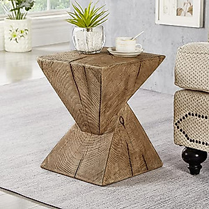 Ball & Cast Faux Wood Stump End Table Concrete Accent Side Table MgO Sofa Table Stand Stool, Natural Set of 1