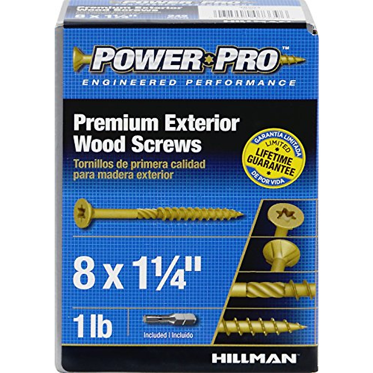 Power Pro 48594 Wood Screws, #8 x 1-1/4", Premium Outdoor Deck Screws, Rust Resistant, Epoxy Coated Bronze, 1Lb Box, 242 Pcs