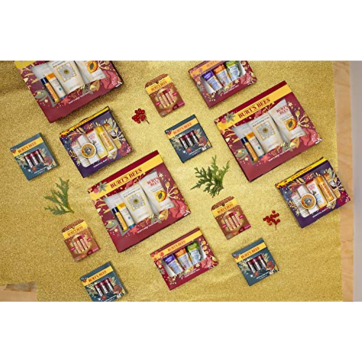 Burt's Bees Kissable Color Holiday Gift Set, 3 Lip Shimmers in Festive Gift Box, Warm Collection in Peony, Fig and Rhubarb