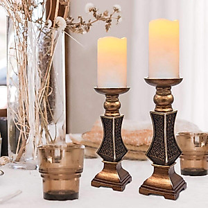 QUABUY Resin Candle Holders (Set of 3) Small 8", Medium 10", Large 12" (H). Ideal for Home Decorations for Living Room, Dining Room Table, Weldings, Parties, Special Events ( Gold )