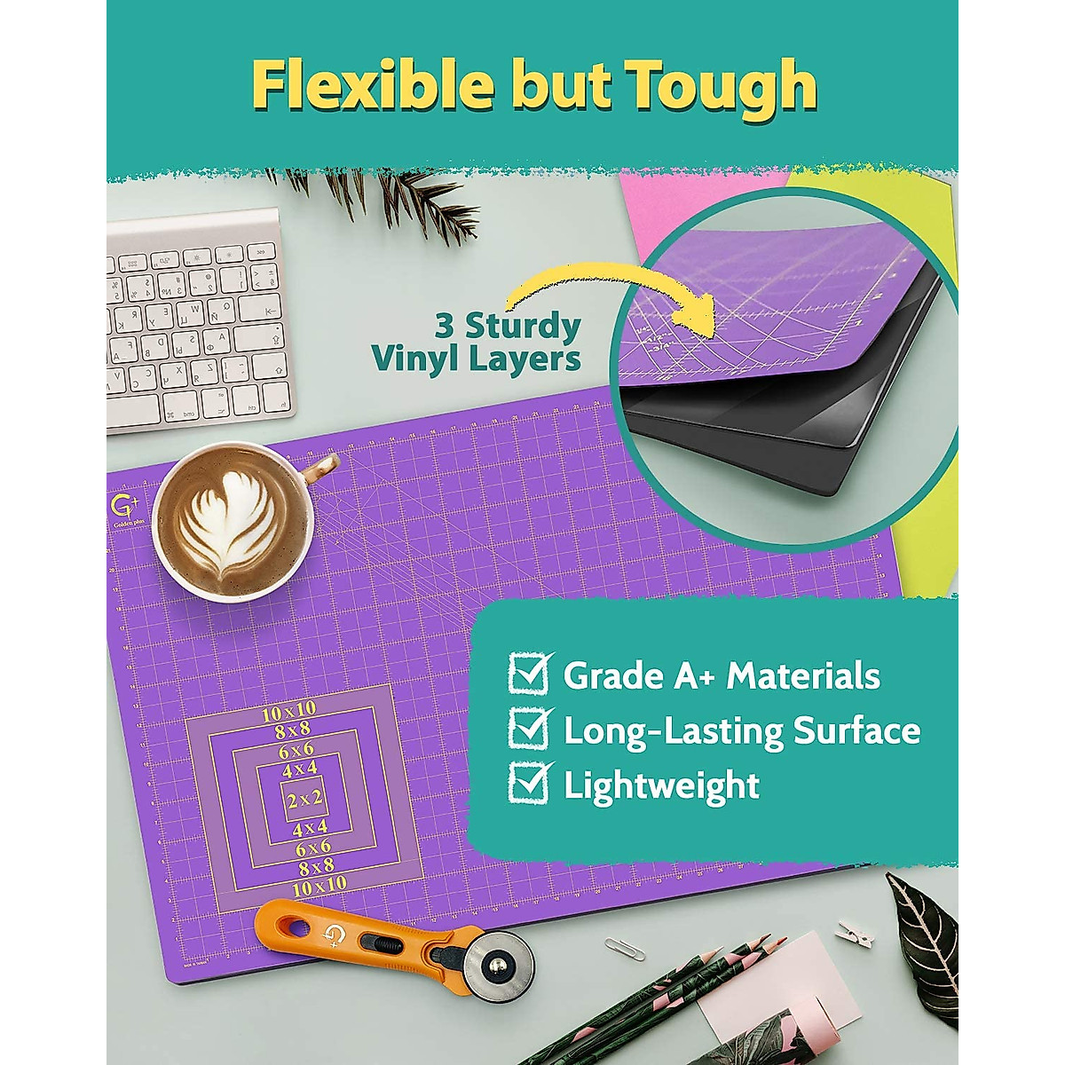 G+ Self-Healing Cutting Mat - True A1 24 x 36" (26 x 38" Full) Eco-Friendly, Double-Sided, Non-Slip, Rotary Cutting Board for Sewing, Arts and Crafts for School Projects, Businesses, and Giveaways