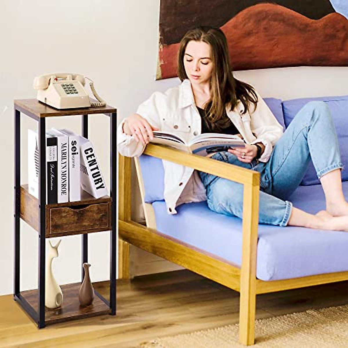 VonDream 3 Tier Plant Stand Indoor , Tall Pedestal Stand with Drawer, Tall Plant Stand for Indoor Plants Multiple, Corner Plant Table Indoor, Small Side Table for Living Room