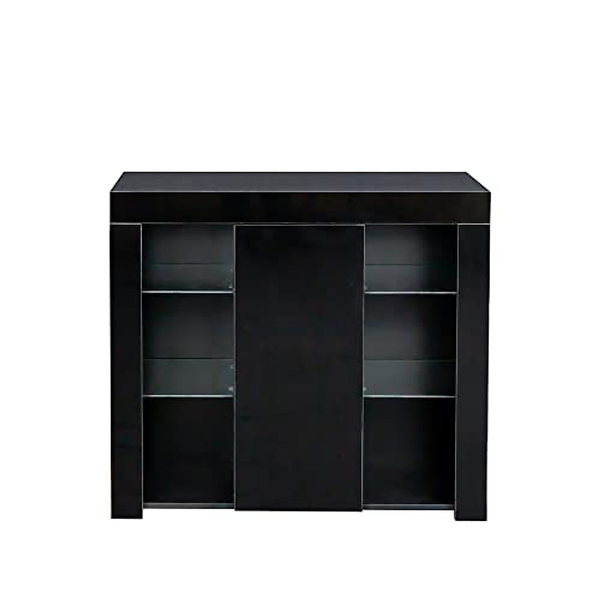 BUTURCAR Kitchen Buffet Storage Cabinet, Modern Dining Room Sideboard Cabinet, Hallway Living Room Display Cabinet - Black High Gloss Buffet Cabinet with Storage, Door, and LED Light