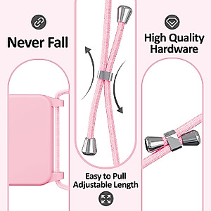 Blaspins Crossbody Strap Phone Case for iPhone 13 Pro Max, Adjustable Rope, Belt Neck Lanyard, String Detach Lanyard, Drop Proof Sturdy, Wrist Hand Free Protective Cover 6.7 inch 13 Pro Max - Pink