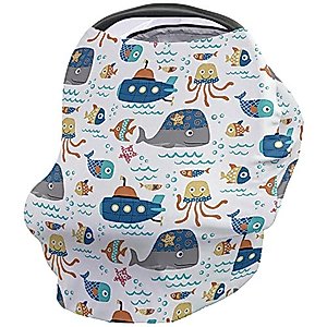 Baby Car Seat Nursing Cover for Breastfeeding Scarf, Ocean, Ultra Soft Breastfeeding Covers Poncho Canopy for Boy Girl, Infant Stroller Cover, Sea Creature Submarine