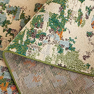 SAFAVIEH Monaco Collection Area Rug - 6'7" Round, Green & Rust, Geometric Design, Slip Resistant, Ideal for High Traffic Areas in Living Room, Bedroom & Dining Room (MNC225W-7R)