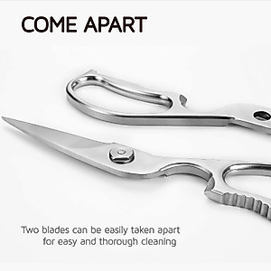 WELLSTAR Sharp Kitchen Knives 5 Piece Set, Chef Carving Bread Utility Paring Knife + Come Apart Heavy Duty Chicken Meat Scissors Shears with German Stainless Steel Blade + Onion Slicing Holder