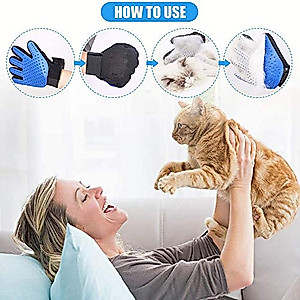 Bangogo Pet Grooming Glove, Gentle Deshedding Brush for Dog and Cat, Efficient Pet Hair Remover Mitt, 1 Pair Left & Right Gentle De-Shedding Glove Brush(Blue) (Blue)