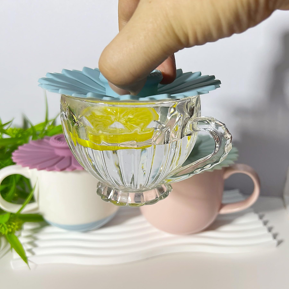 Sunflower Silicone Cup Covers (Set of 3), Multicolored Silicone Lids for Mugs, Cups, Flexible Mug Covers, Tea Pots, Hot Cup Lids for Coffee & Tea