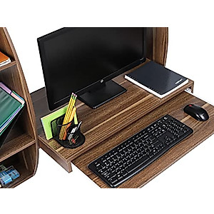 Mind Reader Wall Mounted Floating Wood Desk Table with Storage Shelves and Cable Management, Space Saving Computer Shelf, Office, Brown