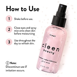 Cleen Beauty Coconut Water Hibiscus Glow Mist | Coconut Water Face Mist with Hibiscus Extract | Coconut Water Facial Mist Spray | Facial Spray Mist - Paraben Free | Coconut Water Spray (4.4 Fl Oz)
