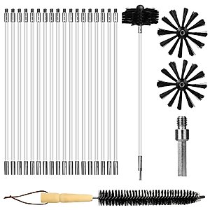 22PCS Dryer Vent Cleaning Kit, Chimney Sweep Kit with 18 Nylon Rods 2 Brush Heads 1 Drill Connector 1 Long Brush, Fireplace Chimney Brush Cleaning Kit, Duct Dryer Vent Cleaner Kit Cleaning Tool