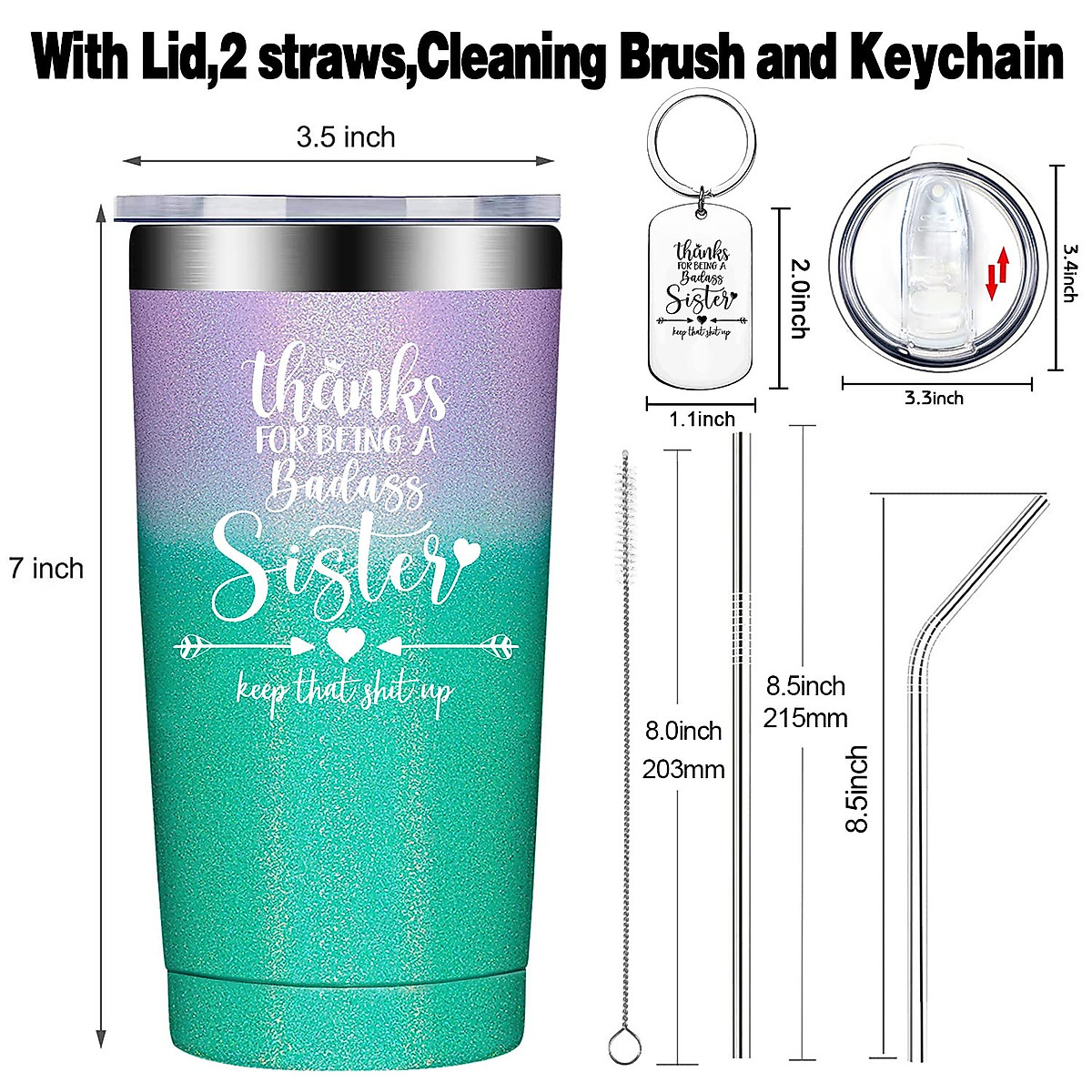 Fufandi Sister Birthday Gift Ideas - Sister Gifts from Sister - Big Sister Gift - Mother's Day Christmas Gifts for Sister - Thanks for Being a Badass Sister Tumbler Cup 20oz