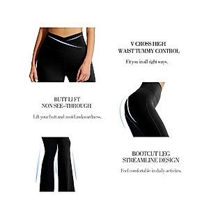 VICUR Women's Flare Yoga Pants V Crossover High Waisted Yoga Pants Non See Through Bootleg Yoga Leggings Black-XL
