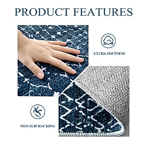Lahome Moroccan Indoor Rugs for Entryway - 2x3 Area Rug Non-Slip Backing Washable Inside Door Mats Low-Profile Throw Soft Rugs for Bathroom, Geometric Print Distressed Blue Rug for Kitchen Bedside