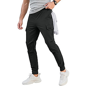 Comdecevis Men's Cargo Jogger Pants Stretch Sweatpants Slim Fit Tactical Pants with Zipper Pockets Casual Trousers Dark Gray Medium