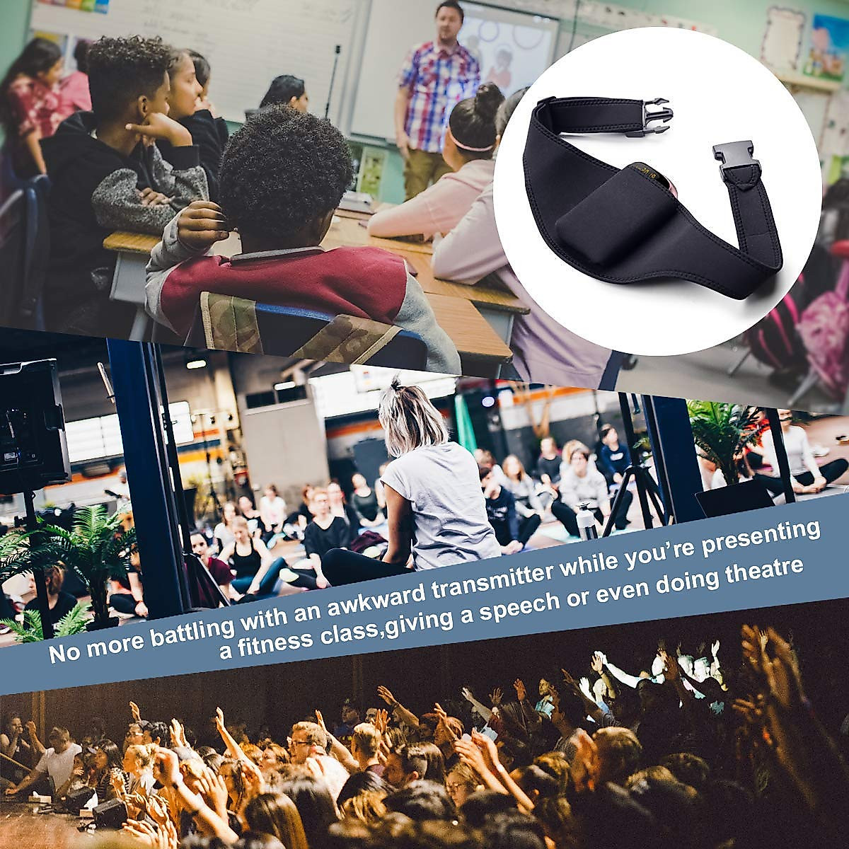 IRASPIN 2 Pack Mic Belt for Fitness Instructors,Vertical Microphone Transmitter Carrier Belt for Fitness Class,Public Speaking,Theatre,Pilates Teachers,Spin Yoga