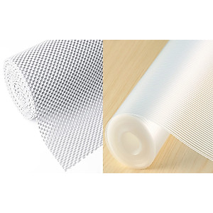 White and Clear Shelf Cabinet Liner, Drawer Liners Non-Adhesive 12 in X 20 Ft, Strong Grip Non Slip Shelving Liner for Kitchen Cabinets, Easy Install Storage, Drawers, Shelves Kitchenware Tableware L