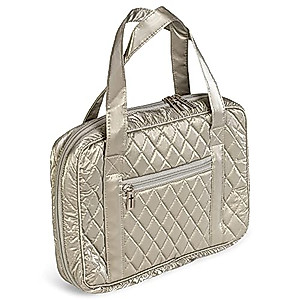 Quilted Champagne Tone Large Print Faux Leather Purse Style Bible Case Cover