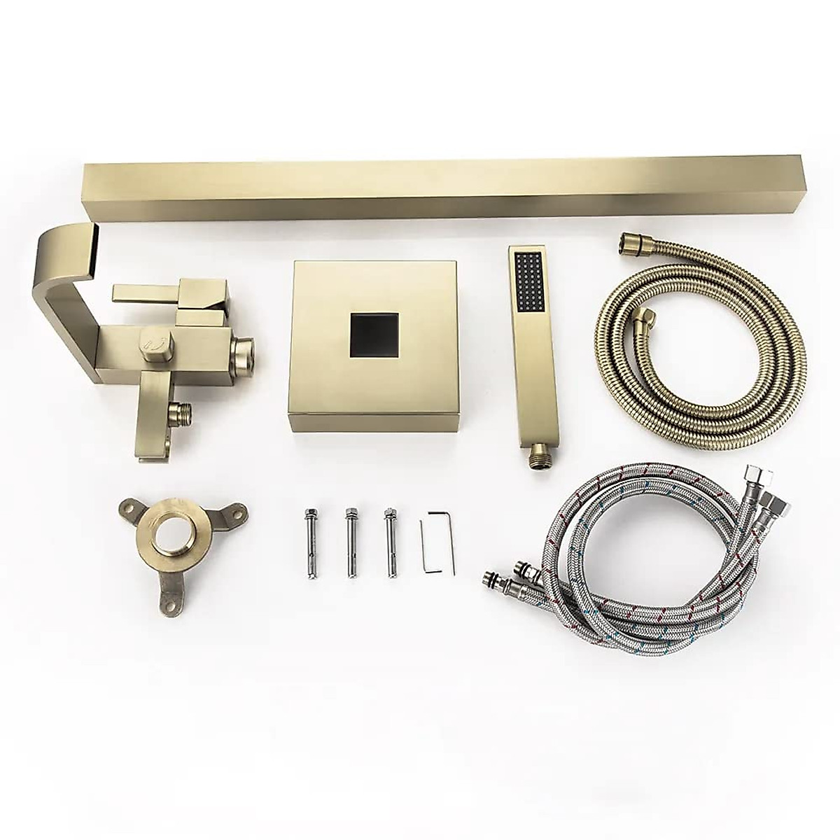 JiaYouJia Freestanding Bathtub Faucet Brushed Gold Tub Filler with Handheld Shower Single Handle Floor Mount Bathroom Faucet