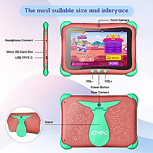 ATMPC Kids Tablet 8 inch, Android 11 Tablet for Kids, 32GB ROM 2GB RAM, WiFi, 4000 mAh, Google Services Tablet, Parental Control APP, Dual Camera, Toddler Tablet with Case, Kids Learning Tablet Pink