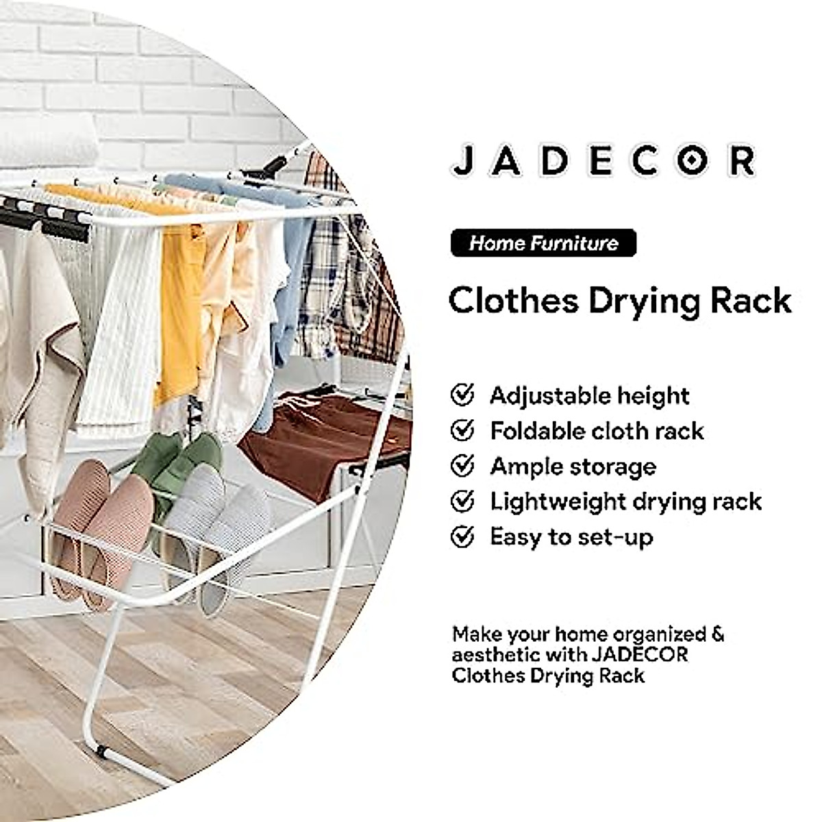 JADecor Home Clothes Drying Steel Rack, 2-Level Foldable Clothes Drying Rack with Adjustable Gullwing, 33 Drying Rails, Sock Clips, Freestanding Laundry Rack