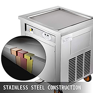 VEVOR Commercial Rolled Ice Cream Machine, 1350W Stir-Fried Yogurt Cream Maker, Ice Cream Roll Machine w/ 19.7-Inch Square Pan, 2 Defrost Methods (Button & Pedal), Perfect for Bars Cafes Dessert Shops