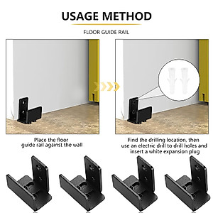Sliding Barn Door Bottom Floor Guide, 4 Pcs U Shape Sliding Barn Door Hardware, Black Adjustable Floor Guide Wall Mount & Flush Flat Bottom Design for Door Cabinet, Up to 1-7/16" W 1-7/8" H