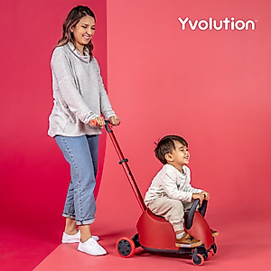 Yvolution Luna Ride On Scooter with Removable Storage Trunk & Seat, 3-in-1 Kick Scooter with LED Light-up Wheel Lights, Adjustable Height Push Bar for kids Age 10 Months to 10 Years(Red)
