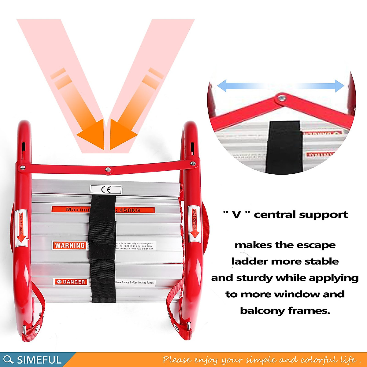 SIMEFUL Fire Escape Ladder, Emergency Fire Ladder 2 Story Window, Escape Ladders Extends to 15-Feet with Anti-Slip Rungs for Homes