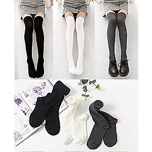 Chalier 3 Pack Womens Long Socks Over Knee Stockings, White,Gray,Black,OS