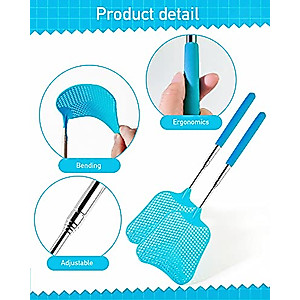 Wapodeai 2 Pack Fly Swatters Heavy Duty Set, Fly Swatter, Telescopic Fly Swatters, Stainless Steel Handle for Flyswatter. (Blue)