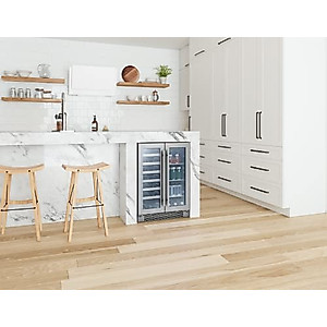 Zephyr 24" Wine Fridge & Beverage Refrigerator Dual Zone Under Counter - Mini Wine Cooler Cellars Small Beer Fridge Cabinet Drink Chiller Freestanding with French Glass Door for 21 Bottles & 64 Cans