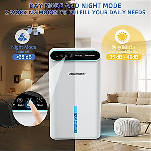 Dehumidifiers for Home, Up to 800 Sq.ft, 86oz Water Tank, Dehumidifiers for Bedroom with Essential Oil Diffuser, 7 Color LED Light, 24H Timer, Auto Shut-off, Ideal for Bathroom Basement Closet RV